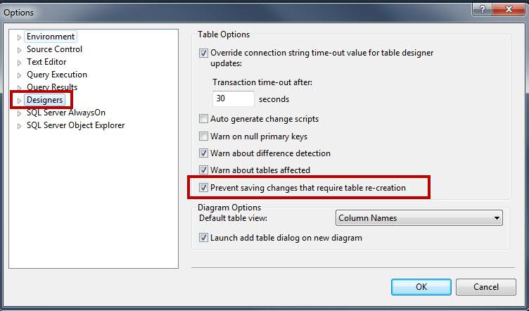 MS SQL Server: „Prevent Saving Changes That Require Table to be Re-created“ | Capri-Soft ...