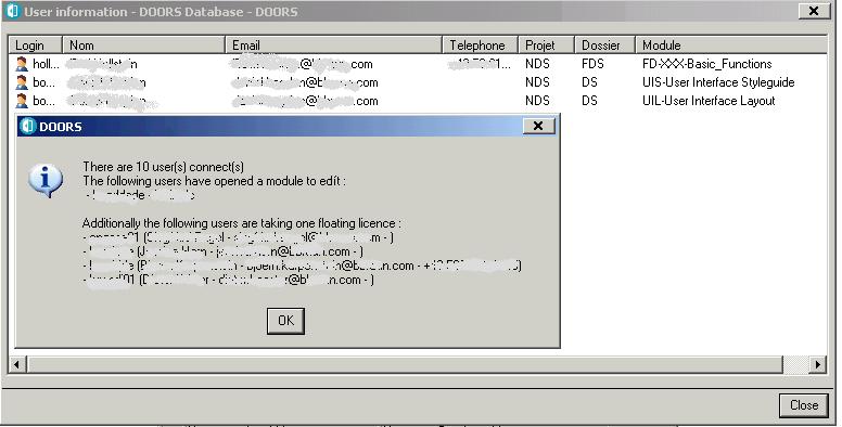 IBM Doors DXL Skript: Eingeloggte User und blockierte Module / current logged in users and ...